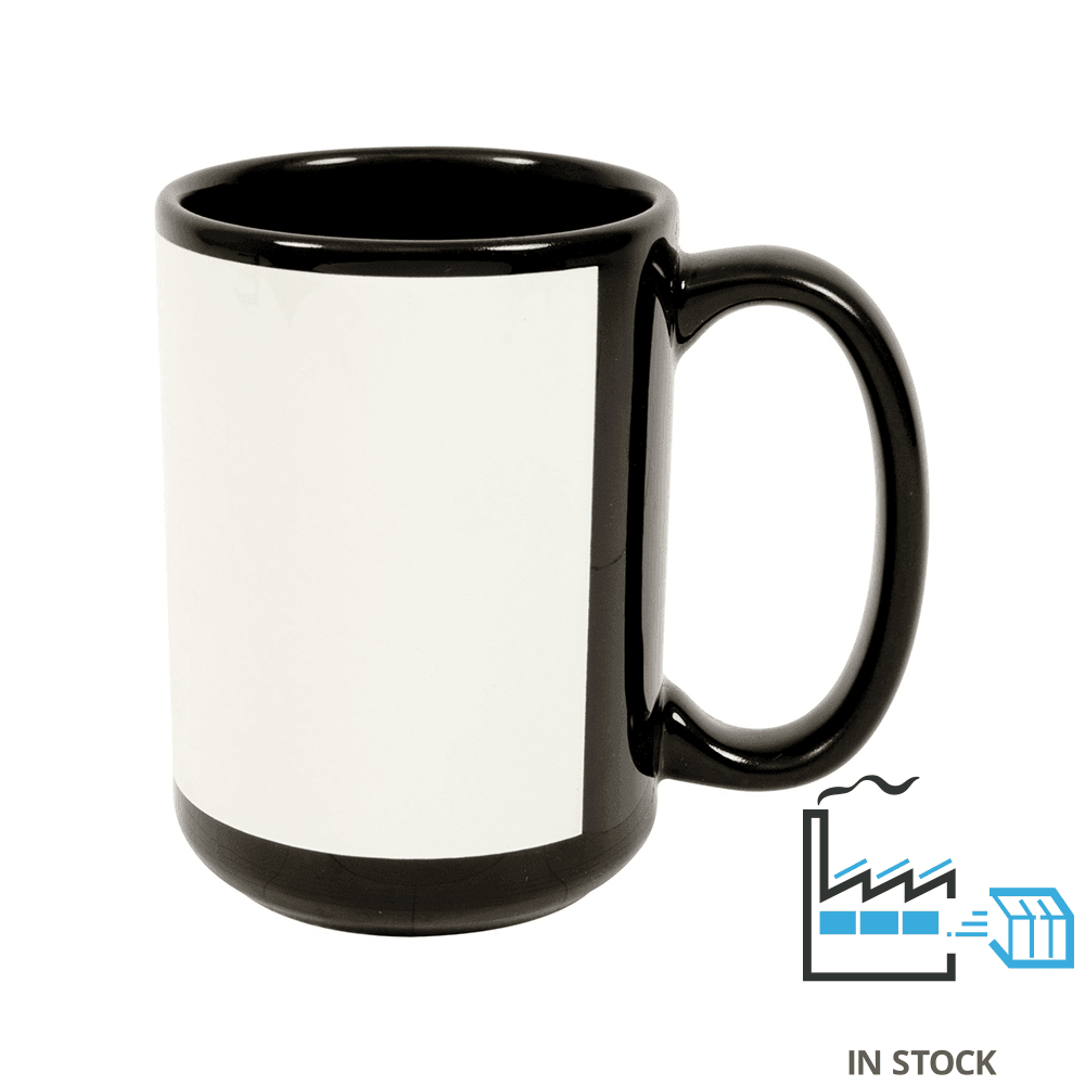 15 oz Ceramic Mug - Black with decal white patch - 3.7" x 7.9" – Blank ...